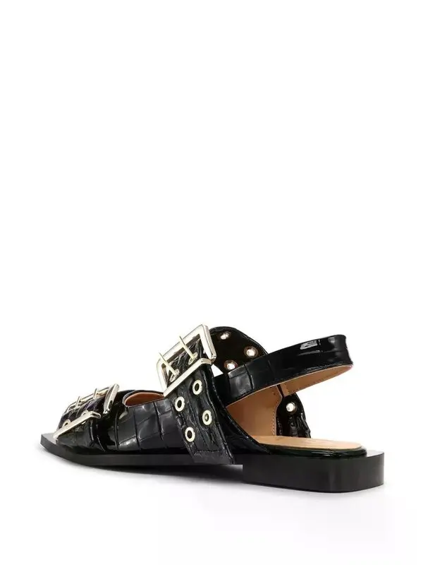 GANNI Crocodile-effect Buckled Ballerina Shoes