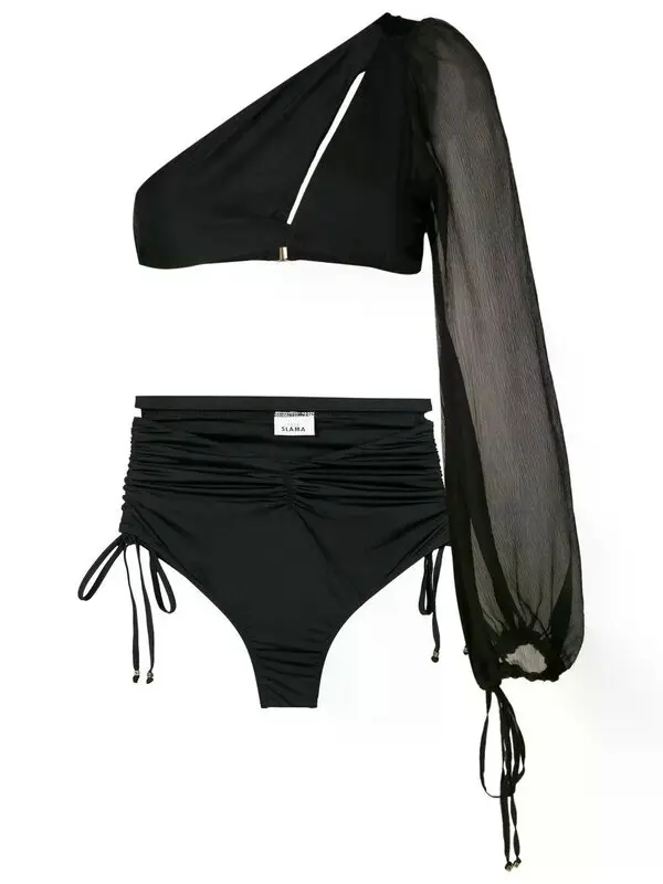 AMIR SLAMA One-shoulder Long-sleeve Bikini Set - Black
