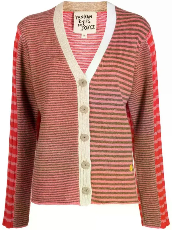 YANYAN Striped V-neck Cardigan - Red