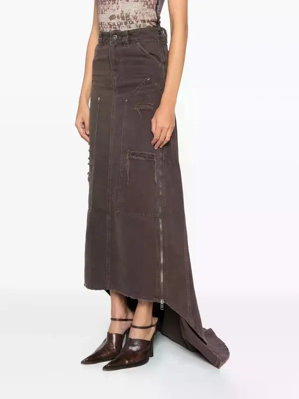 Vaquera Distressed High-low Hem Skirt