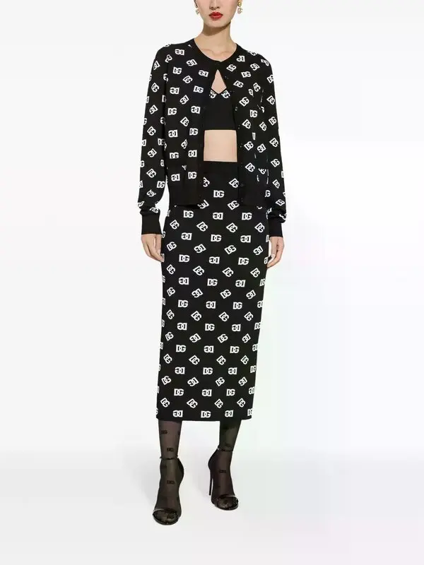 Dolce & Gabbana Logo Jacquard Knit Midi Skirt - Black
