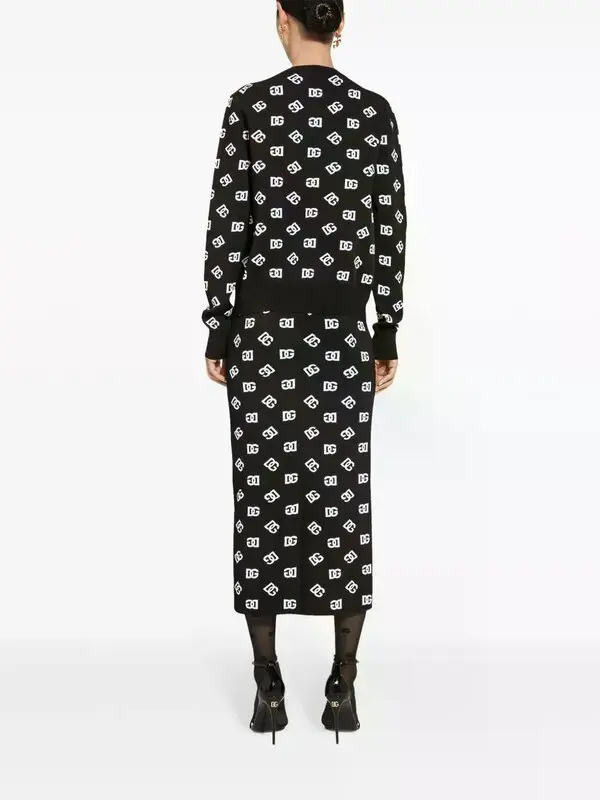 Dolce & Gabbana Logo Jacquard Knit Midi Skirt - Black