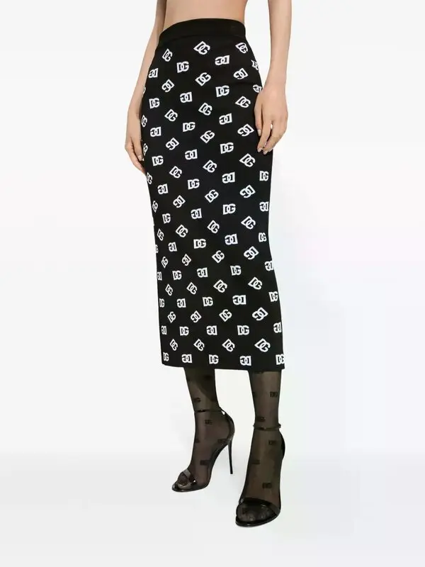 Dolce & Gabbana Logo Jacquard Knit Midi Skirt - Black