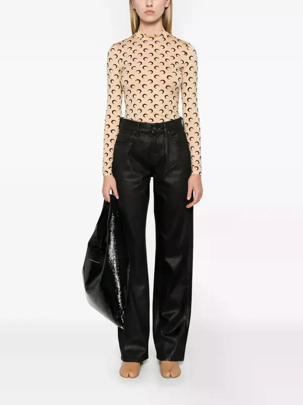 MARINE SERRE Crescent Moon Print Mock Neck Long Sleeve Top