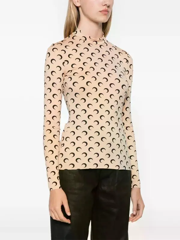 MARINE SERRE Crescent Moon Print Mock Neck Long Sleeve Top