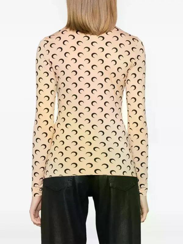 MARINE SERRE Crescent Moon Print Mock Neck Long Sleeve Top