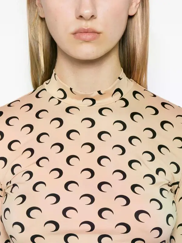 MARINE SERRE Crescent Moon Print Mock Neck Long Sleeve Top