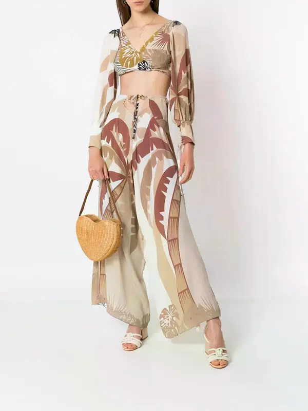 AMIR SLAMA Tropical Print Cropped Wrap Blouse