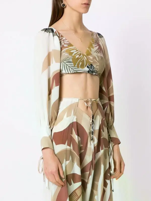 AMIR SLAMA Tropical Print Cropped Wrap Blouse