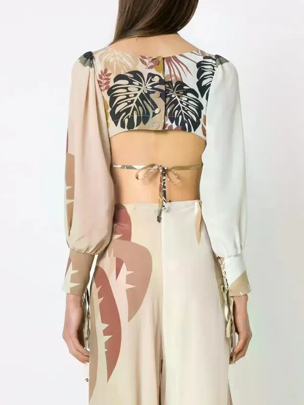 AMIR SLAMA Tropical Print Cropped Wrap Blouse