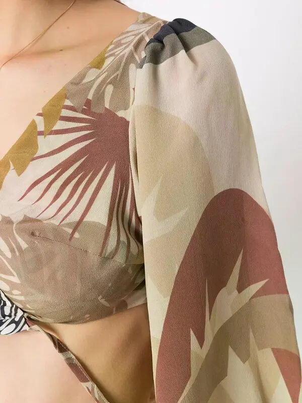 AMIR SLAMA Tropical Print Cropped Wrap Blouse