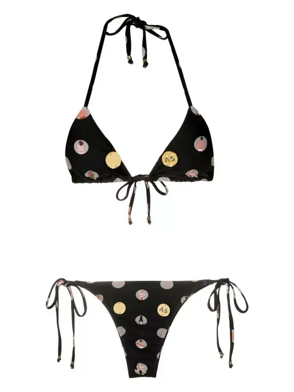 AMIR SLAMA Graphic-print Halterneck Bikini - Black