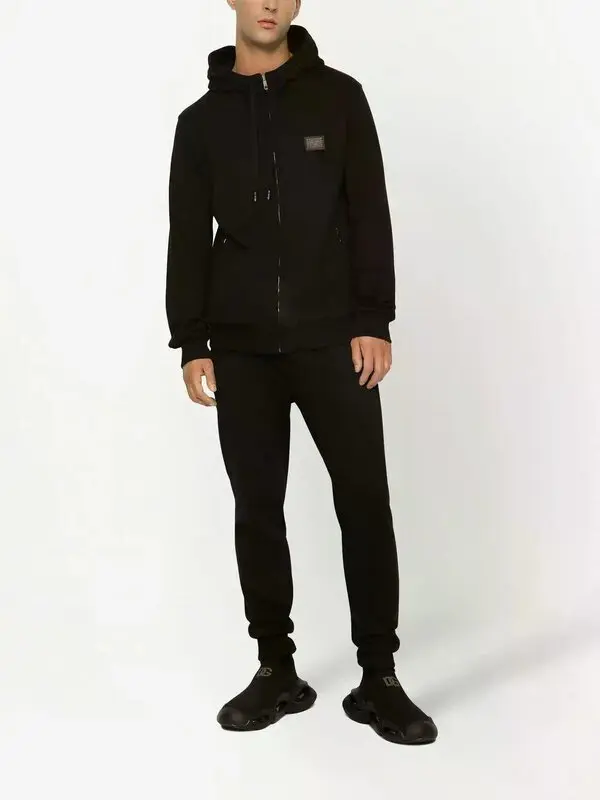 Dolce & Gabbana Zip-up Hoodie With Logo Tag - Black