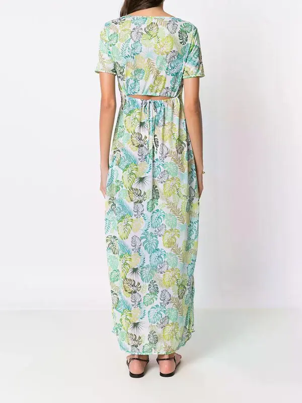 AMIR SLAMA Palm Leaf Print Midi Dress