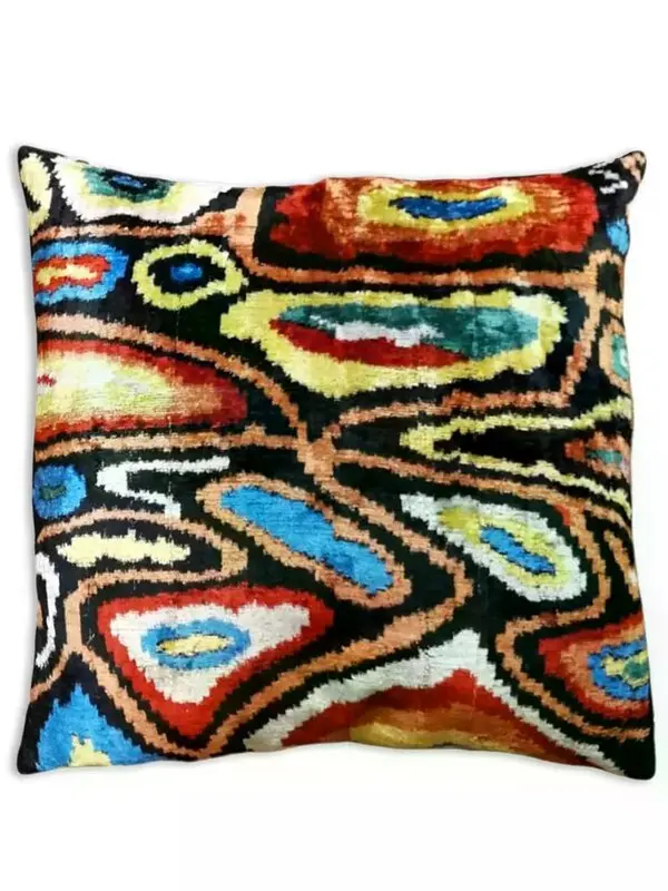 LES-OTTOMANS Jacquard Velvet Cushion - Black
