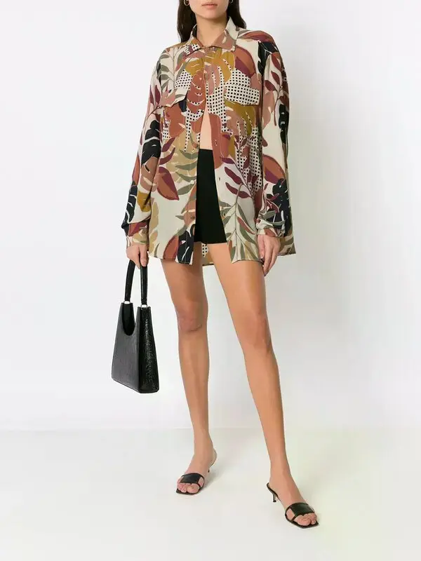 AMIR SLAMA Palm Tree Leaf Print Shirt