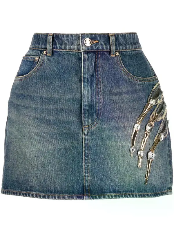 AREA Claw Cut Denim Miniskirt