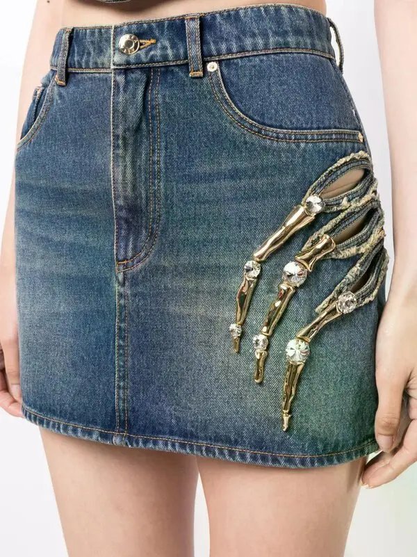 AREA Claw Cut Denim Miniskirt