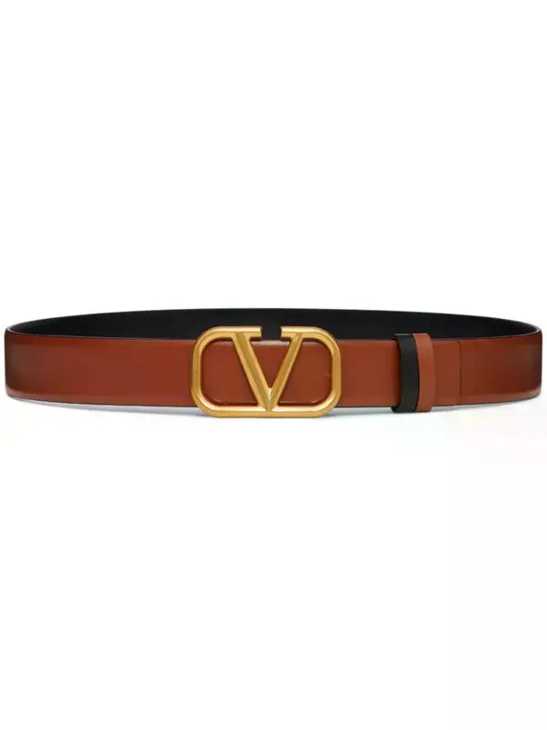 Valentino Garavani Reversible Vlogo Signature Belt In Glossy Calfskin Leather, 30 Mm - Brown