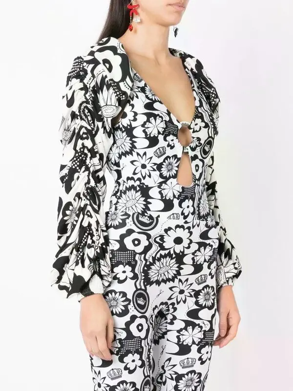 AMIR SLAMA Floral-print Cut-out Blouse