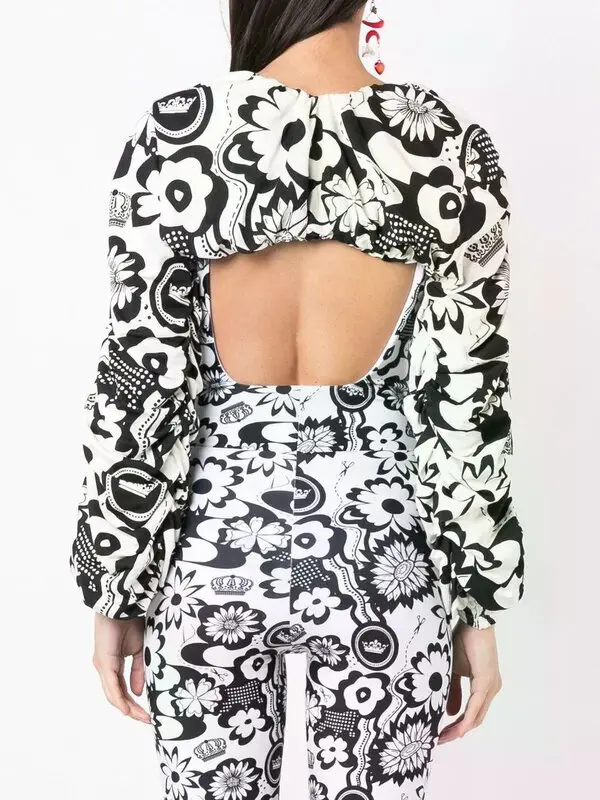 AMIR SLAMA Floral-print Cut-out Blouse