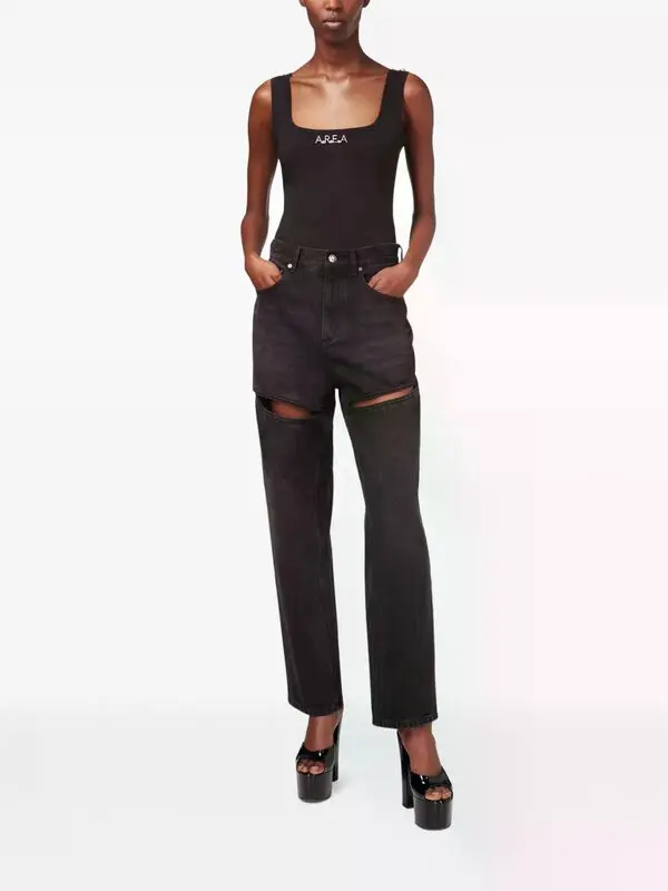 AREA Denim Jeans With Crystal Chain Detail