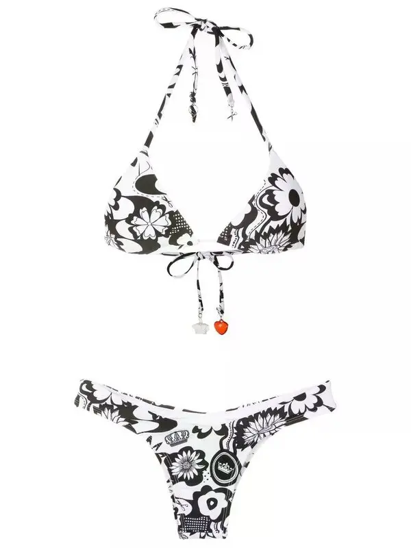AMIR SLAMA Floral-print Bikini Set - Black