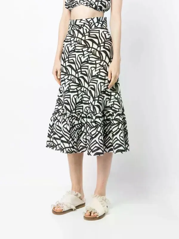 BAMBAH Geometric-print Ruffle Midi Skirt
