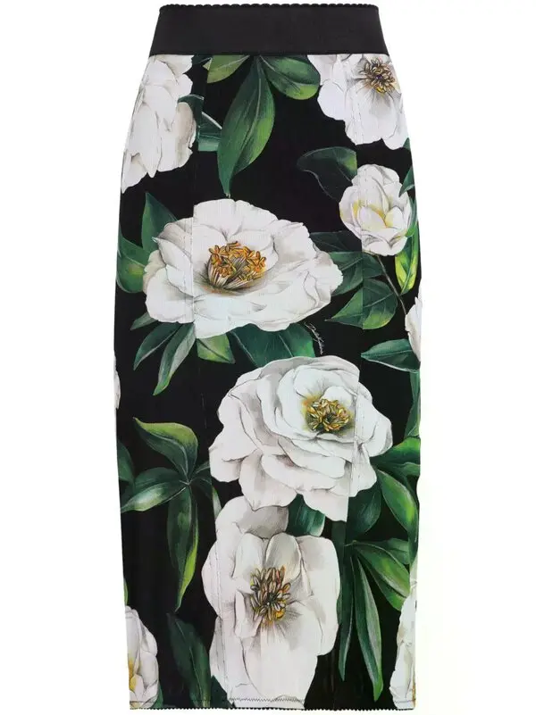 Dolce & Gabbana Floral-print High-waisted Skirt - Black