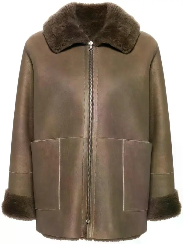 LISKA Spread-collar Leather Coat