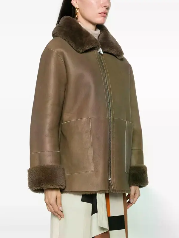 LISKA Spread-collar Leather Coat