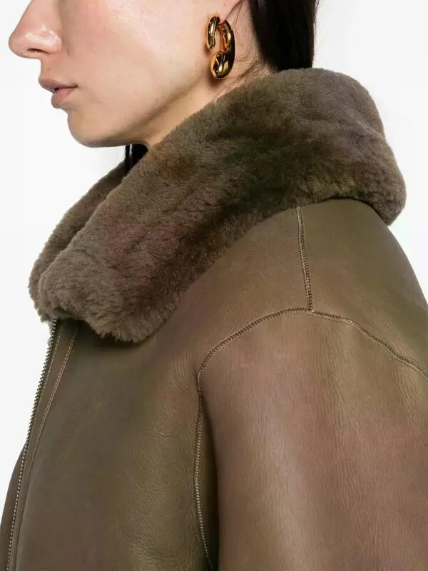 LISKA Spread-collar Leather Coat