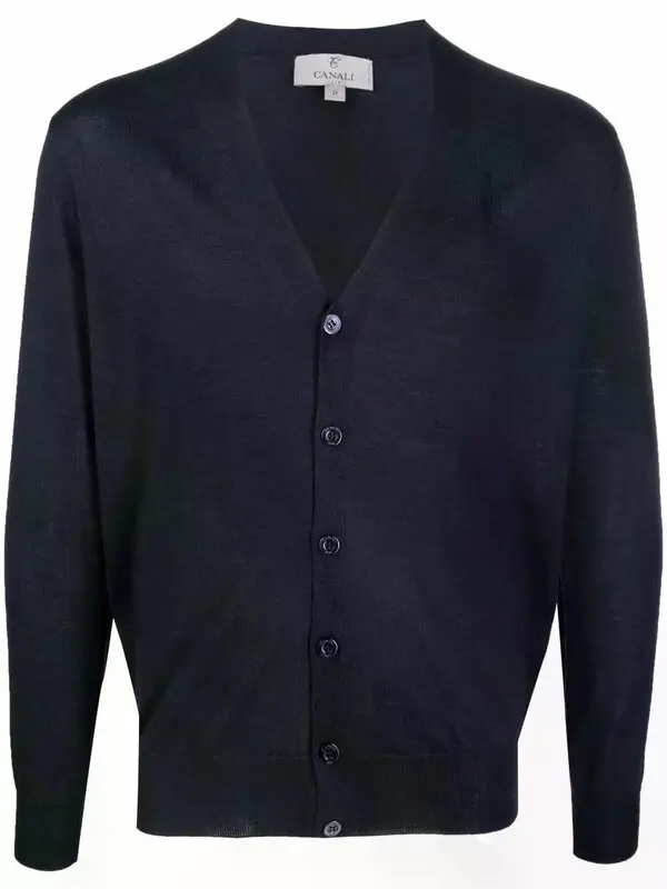 Canali V-neck Fine Knit Merino Cardigan