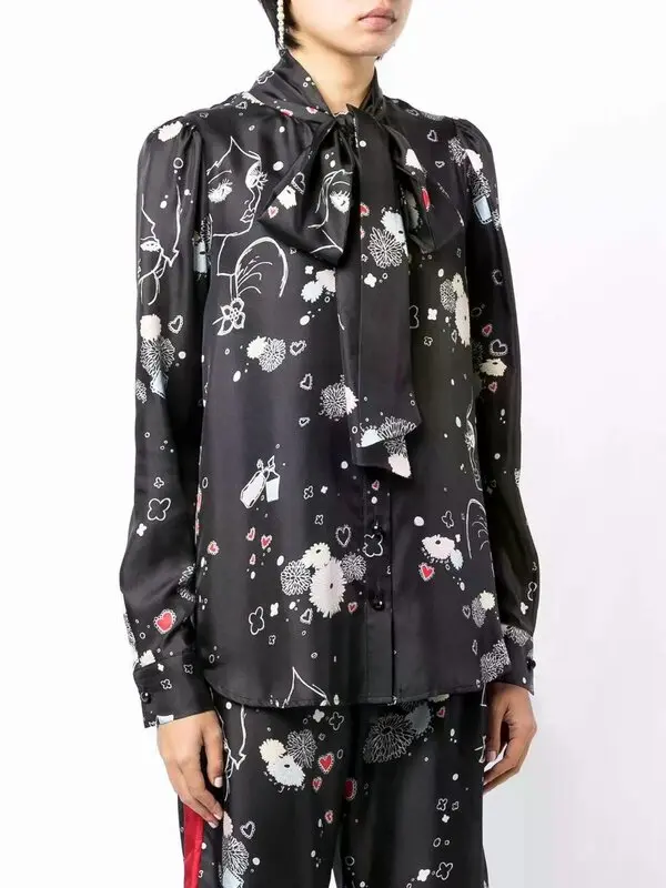MACGRAW Silk Printed Pussy-bow Shirt