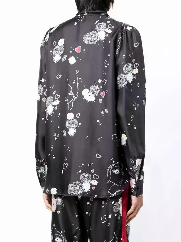 MACGRAW Silk Printed Pussy-bow Shirt