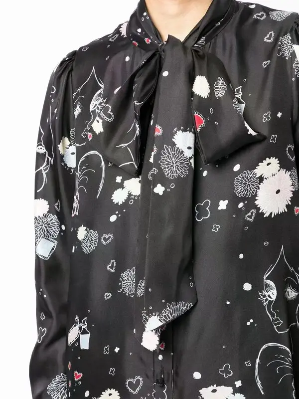 MACGRAW Silk Printed Pussy-bow Shirt