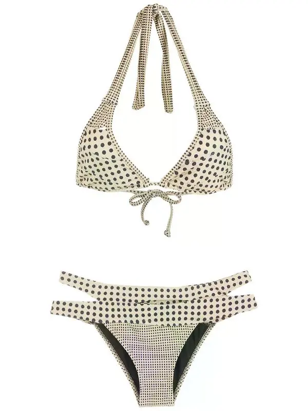 AMIR SLAMA Polka-dot Print Cutout Bikini - Neutrals
