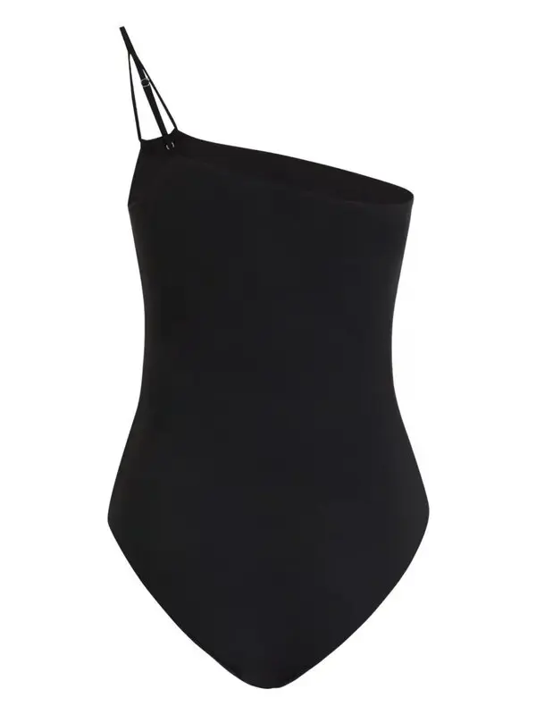 Dolce & Gabbana One-shoulder Swimsuit With Silver-tone Logo Plaque