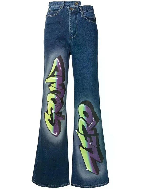 GROUND ZERO Graffiti-logo Flared Jeans