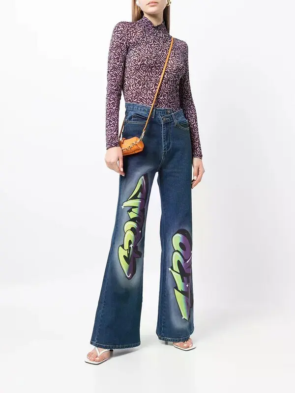 GROUND ZERO Graffiti-logo Flared Jeans