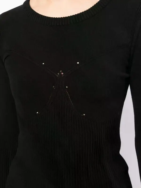 MARINE SERRE Ribbed Knit Long Sleeve Top With Crescent Moon Motif