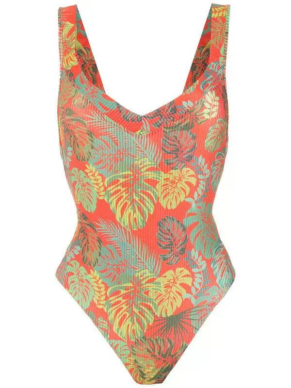 AMIR SLAMA Palm Leaf Print Swimsuit - Red