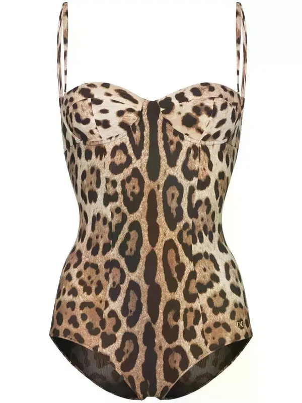Dolce & Gabbana Leopard-print Balconette Swimsuit - Brown