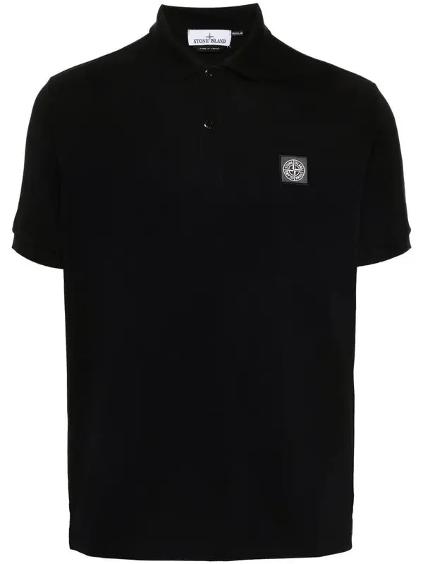Stone Island Compass-appliqué Polo Shirt - Black