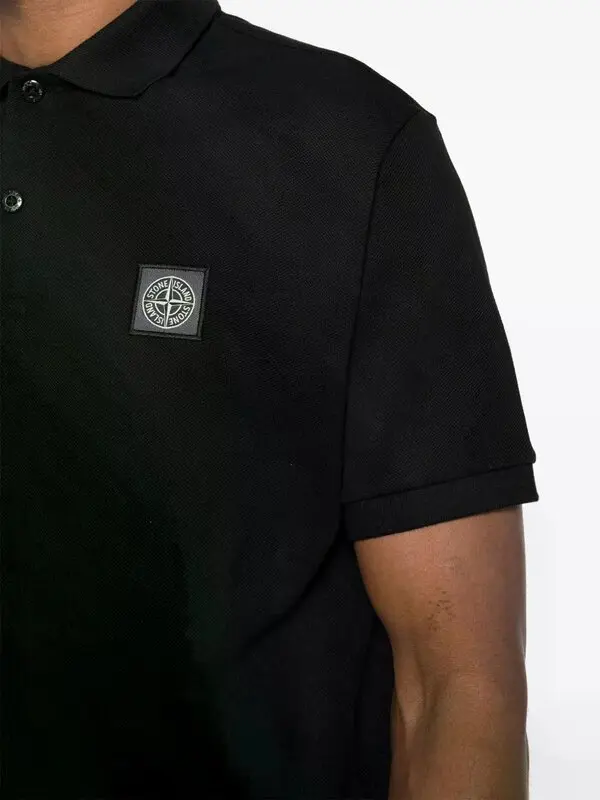 Stone Island Compass-appliqué Polo Shirt - Black