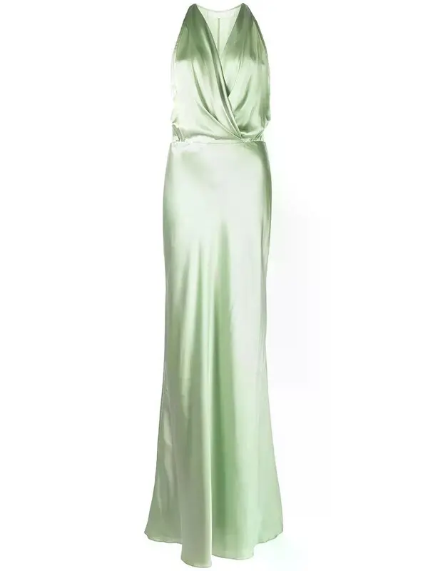 Michelle Mason Draped Halterneck Gown - Green