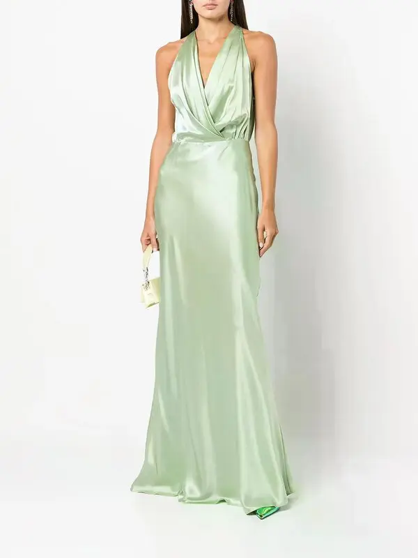 Michelle Mason Draped Halterneck Gown - Green