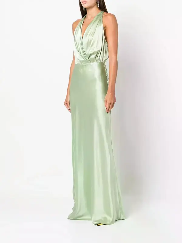 Michelle Mason Draped Halterneck Gown - Green