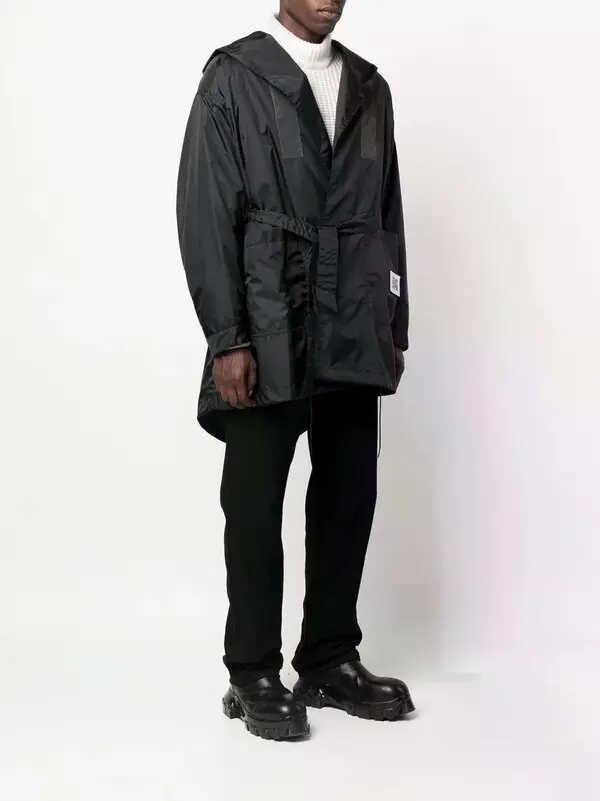 FUMITO GANRYU Reflective Panel Hooded Raincoat - Black
