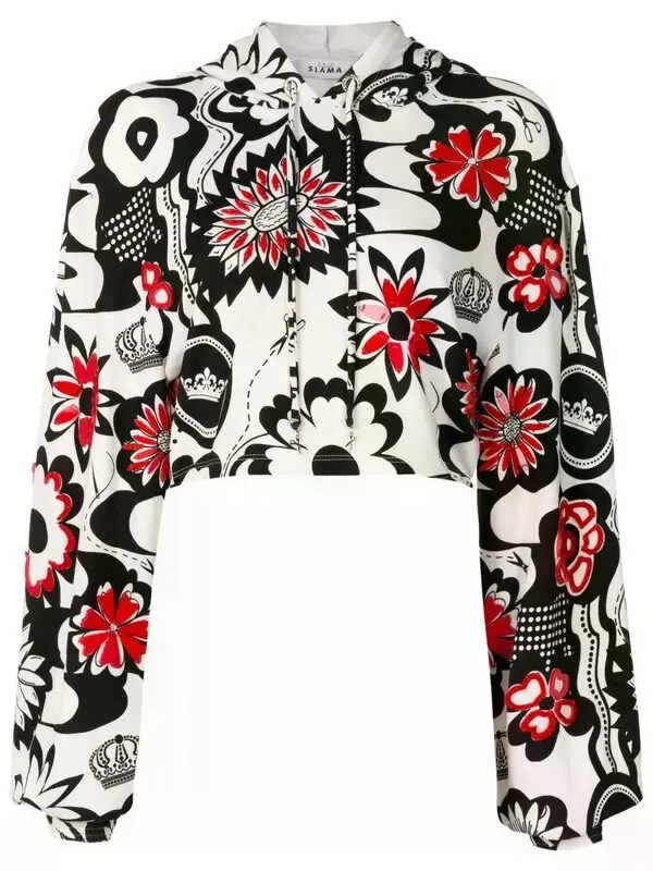 AMIR SLAMA Floral Print Cropped Hoodie - White